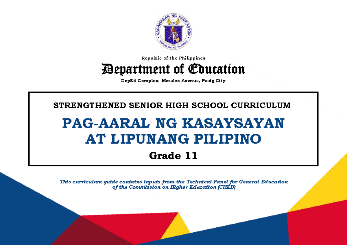 Curriculum Guide: Kasaysayan at Lipunang Pilipino Grade 11 - Studocu