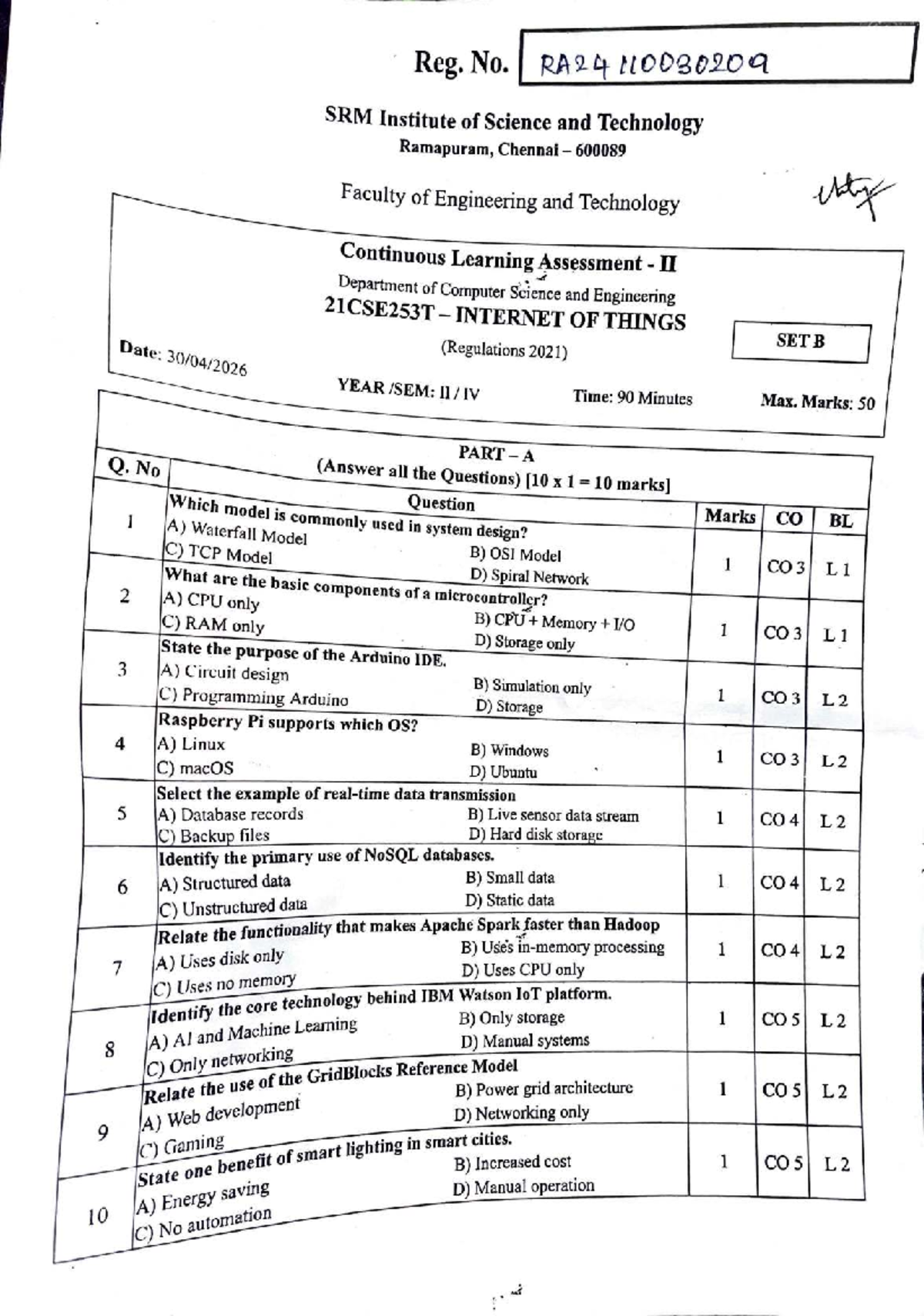 IoT Class 2 - CLA 2 Quiz Questions and Answers - Studocu