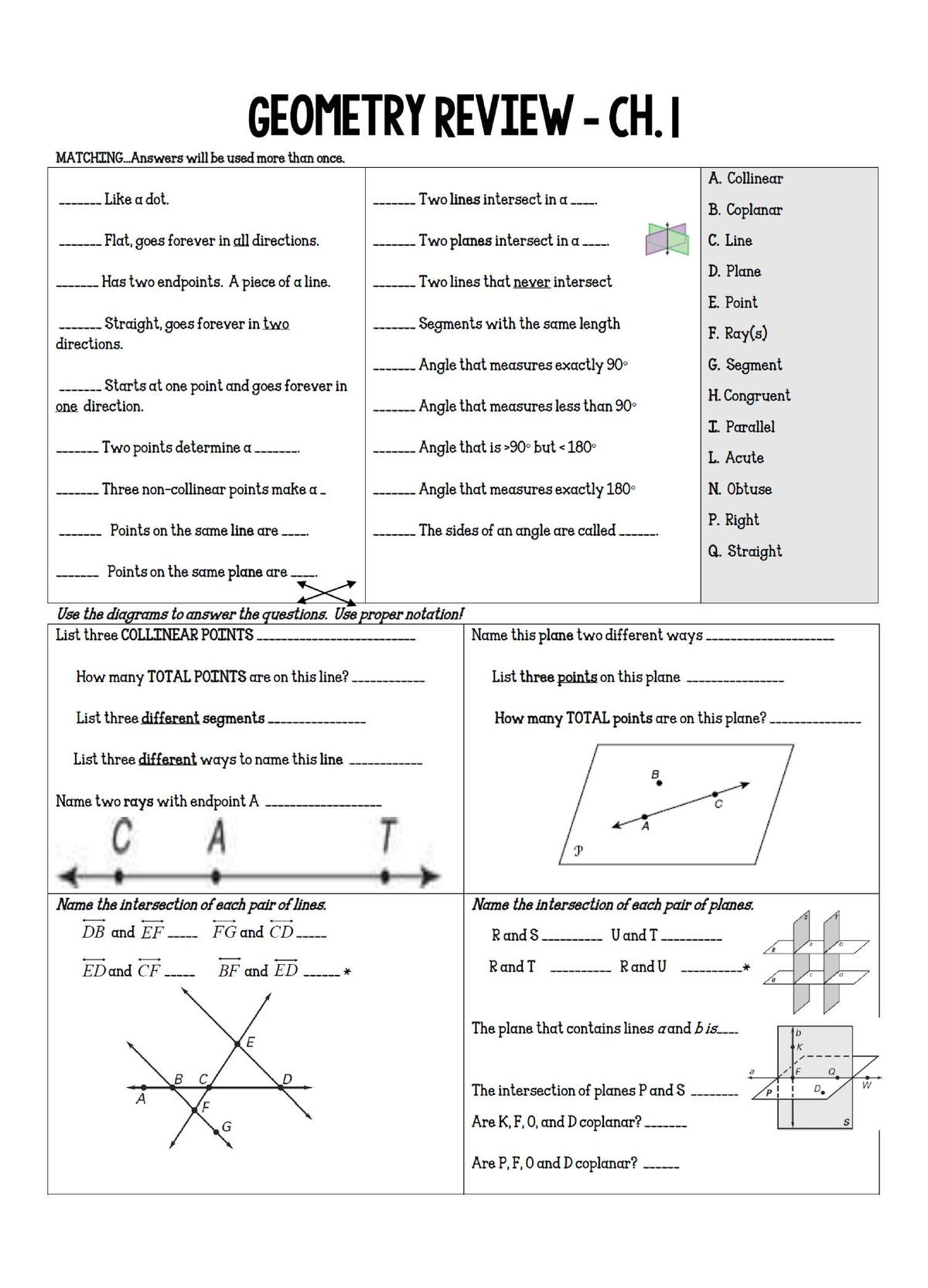Geometry Review Ch. 1 Matching Answers & Concepts - Studocu