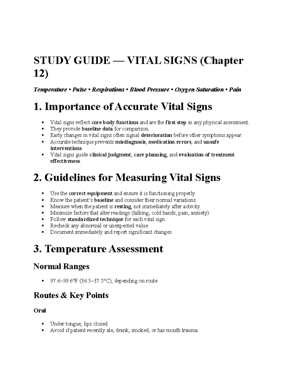 Exam 5 Study Guide: Vital Signs & Nursing Process (Chapters 12, 5, 13 ...