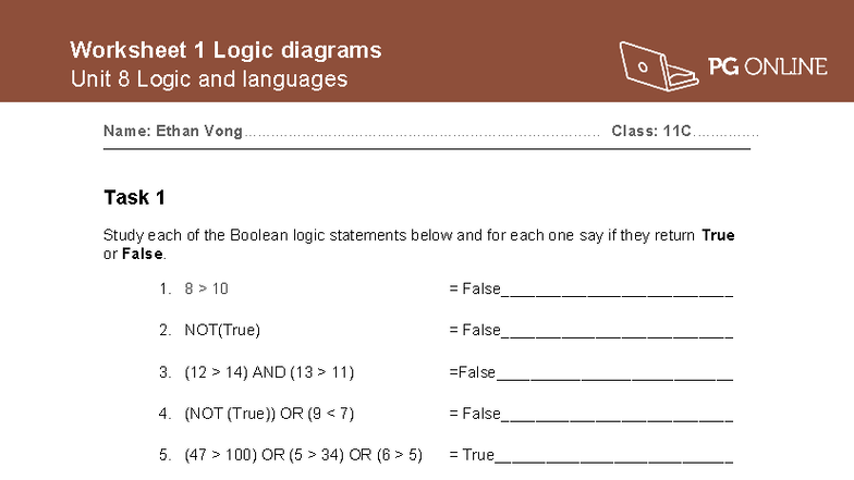 Boolean Logic - Computer science - Unit 8 Logic and languages Name ...