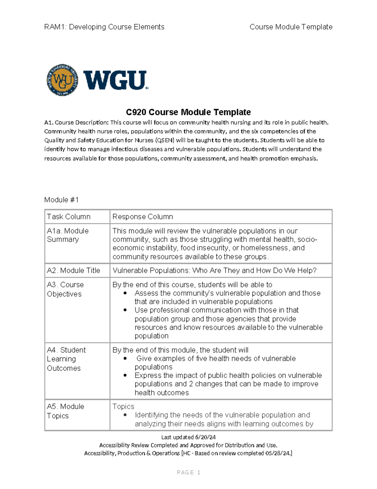 C920 module 4-2 - C920 Course Module Template A1. Course Description ...