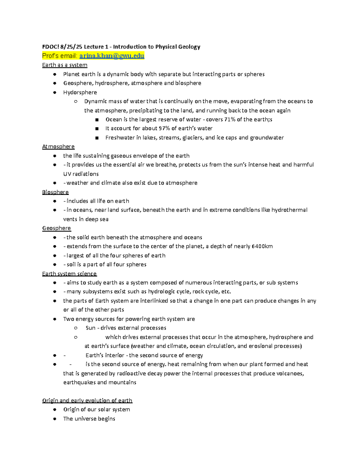 GEOL 1001 Lecture Notes: Intro to Physical Geology Concepts - Studocu