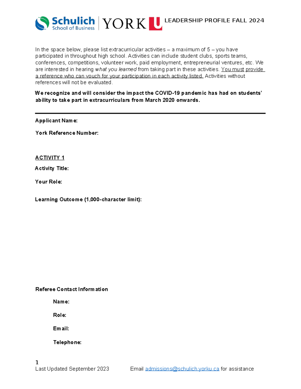 Leadership Profile: Extracurricular Activities Overview - Fall 2024 ...