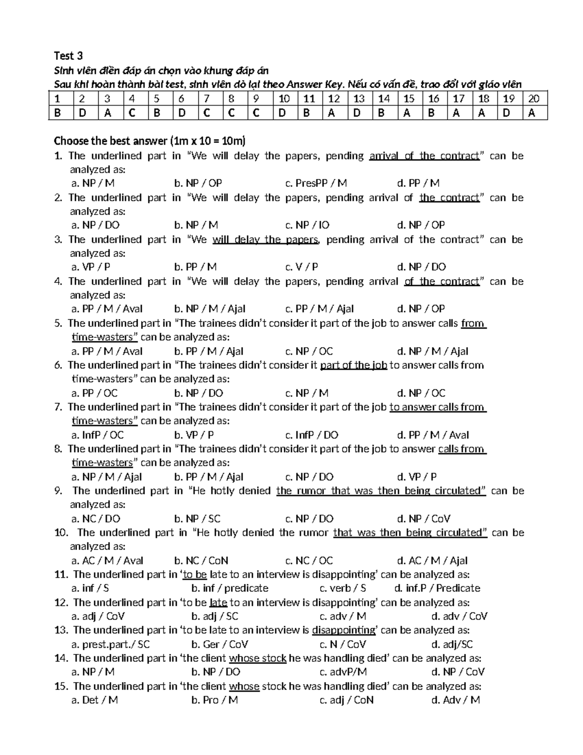 Syntax Test 3: Answer Key & Student Responses - Studocu