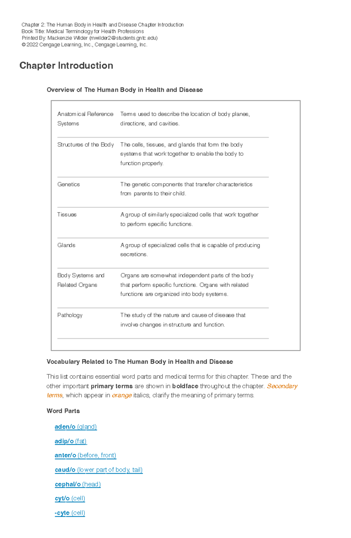 Medical Terminology for Health Professions: Chapter 2 Overview - Studocu