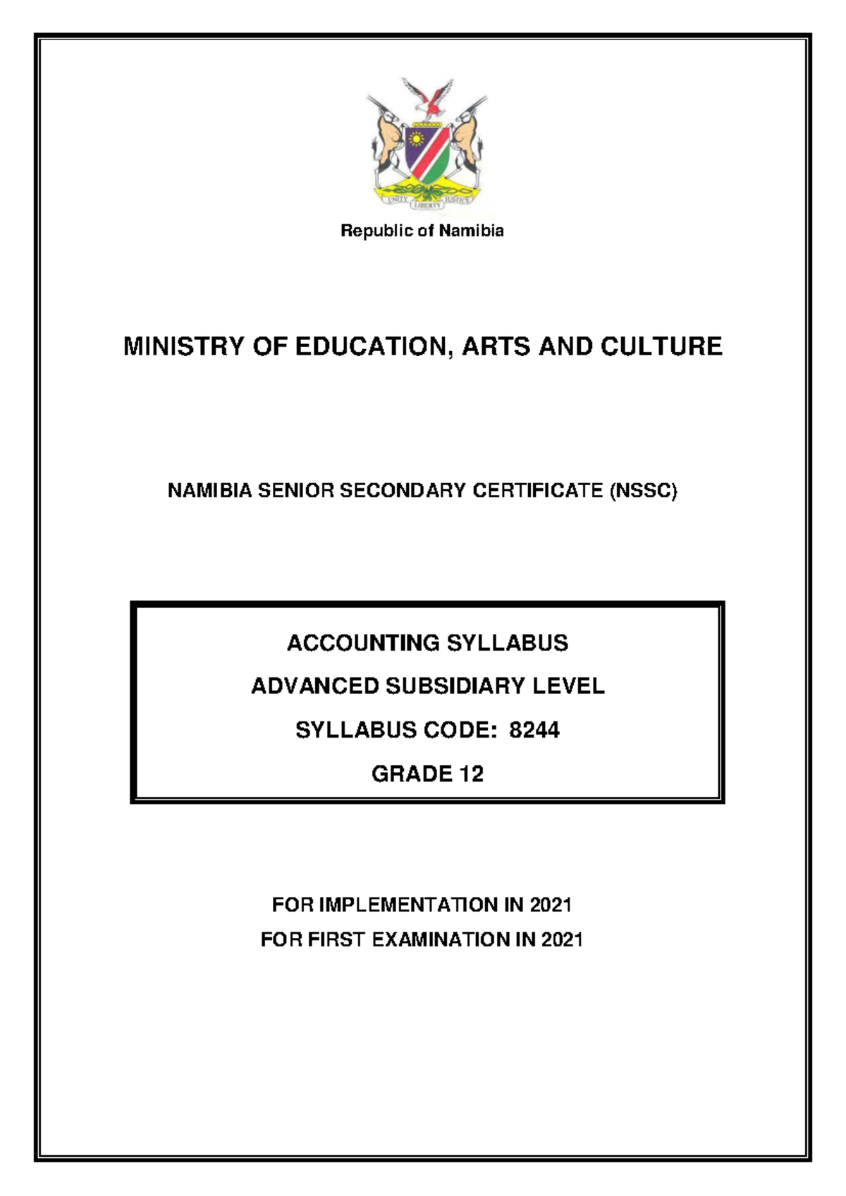 NSSCAS Accounting Syllabus Grade 12 - Advanced Subsidiary Level 2021 ...
