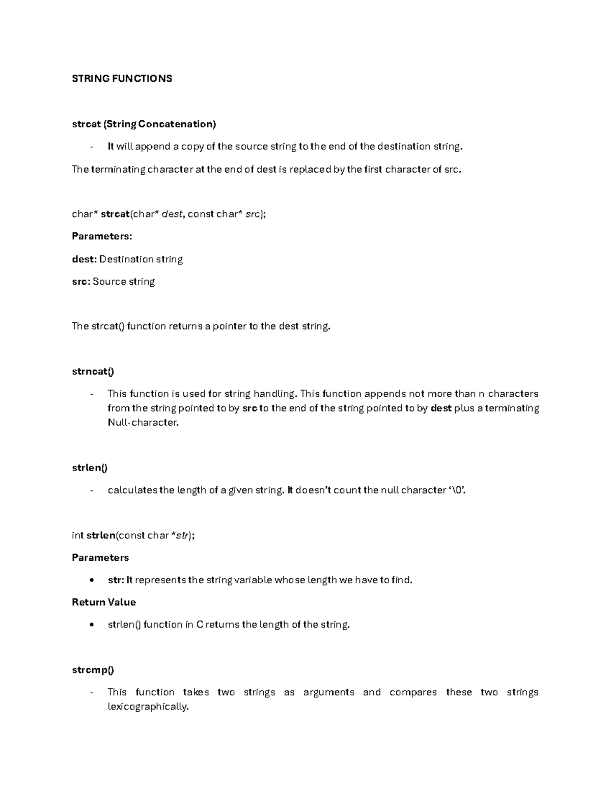 C Programming: String Functions Overview and Usage - Studocu