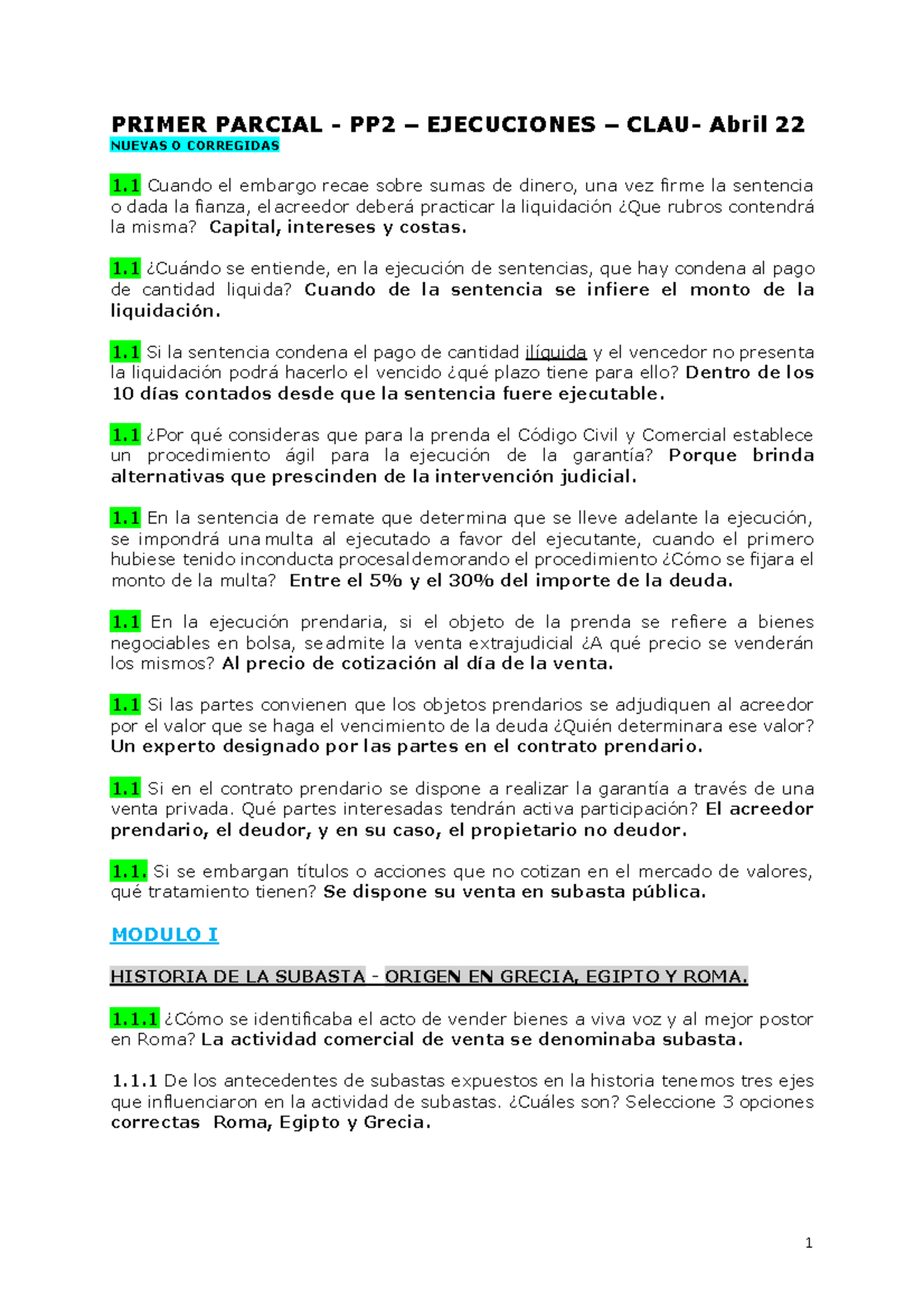 A1 Preguntero Primer Parcial Completo - PRIMER PARCIAL - PP2 3 EJECUCIONES 3 CLAU- Abril 22 ...