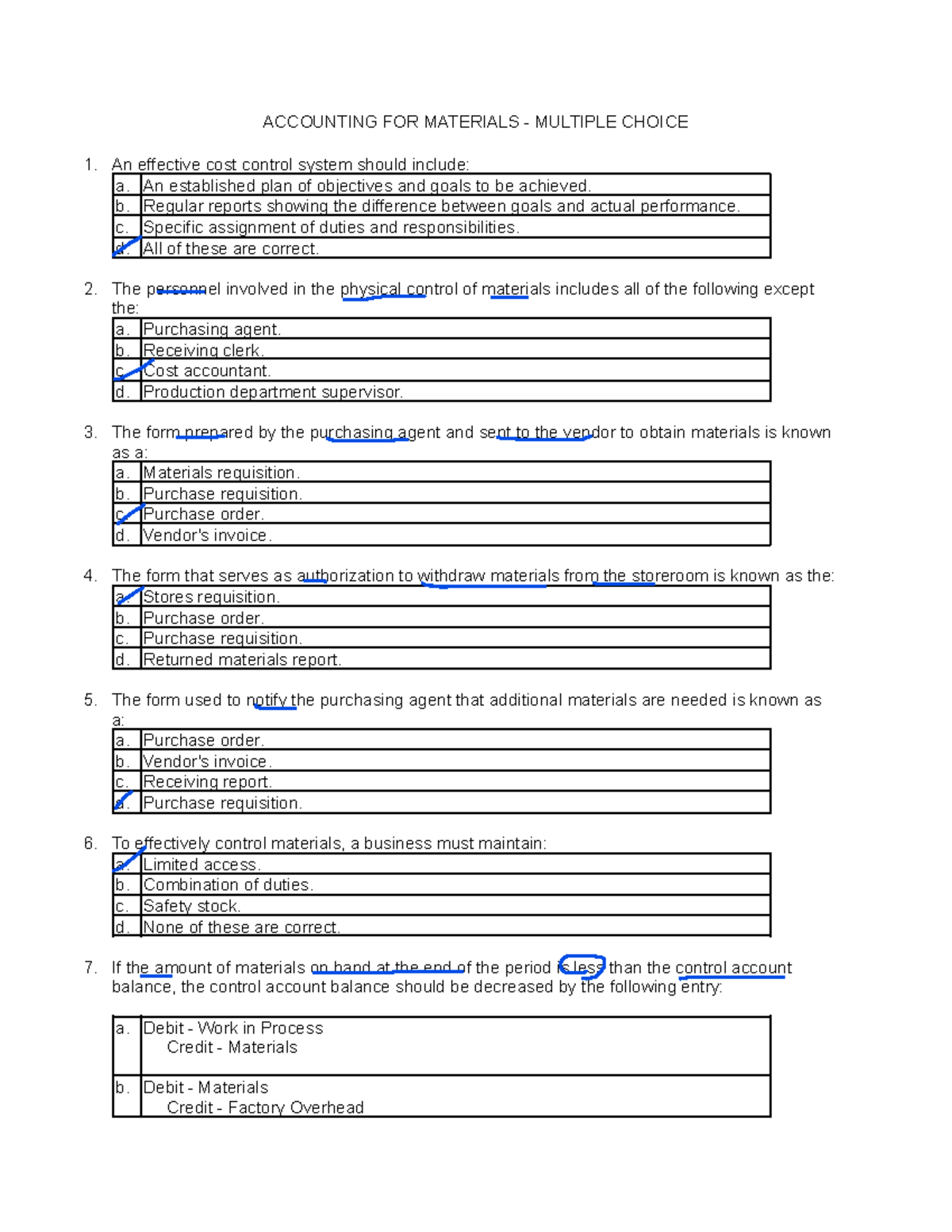 ACC 122 MCQs for Assignment 2 on Materials Cost Control - Studocu