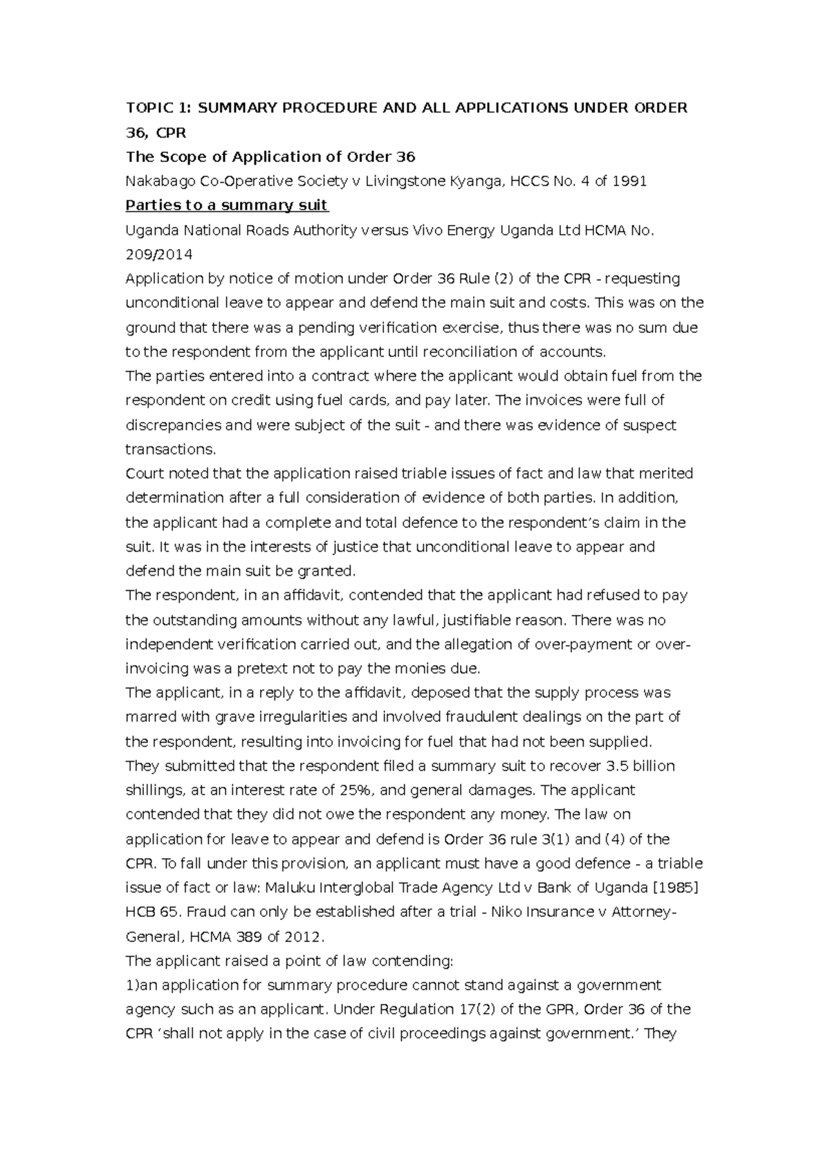 Civil Procedure II - Summary Procedure and Applications (Order 36 ...