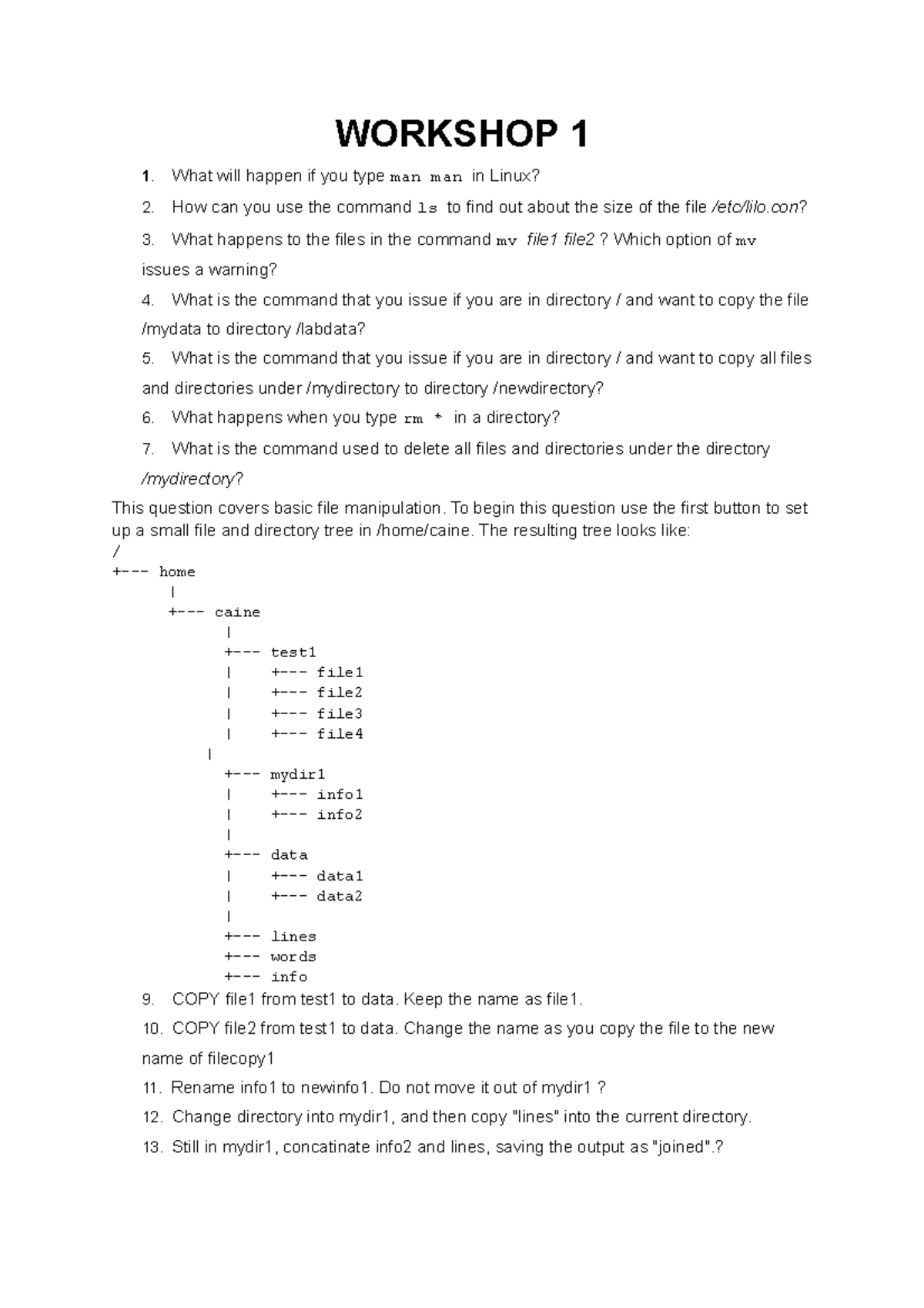 WS 1 - Linux File Manipulation and Commands Overview - Studocu