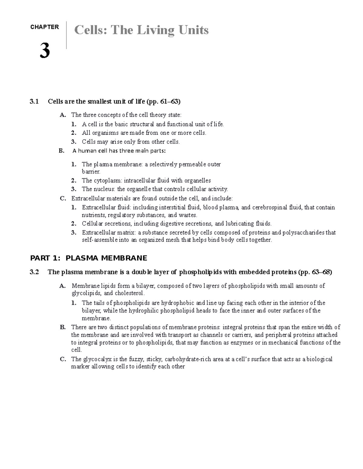 Chapter 3 Lecture Notes: Cells and Their Functions (Marieb Anatomy ...