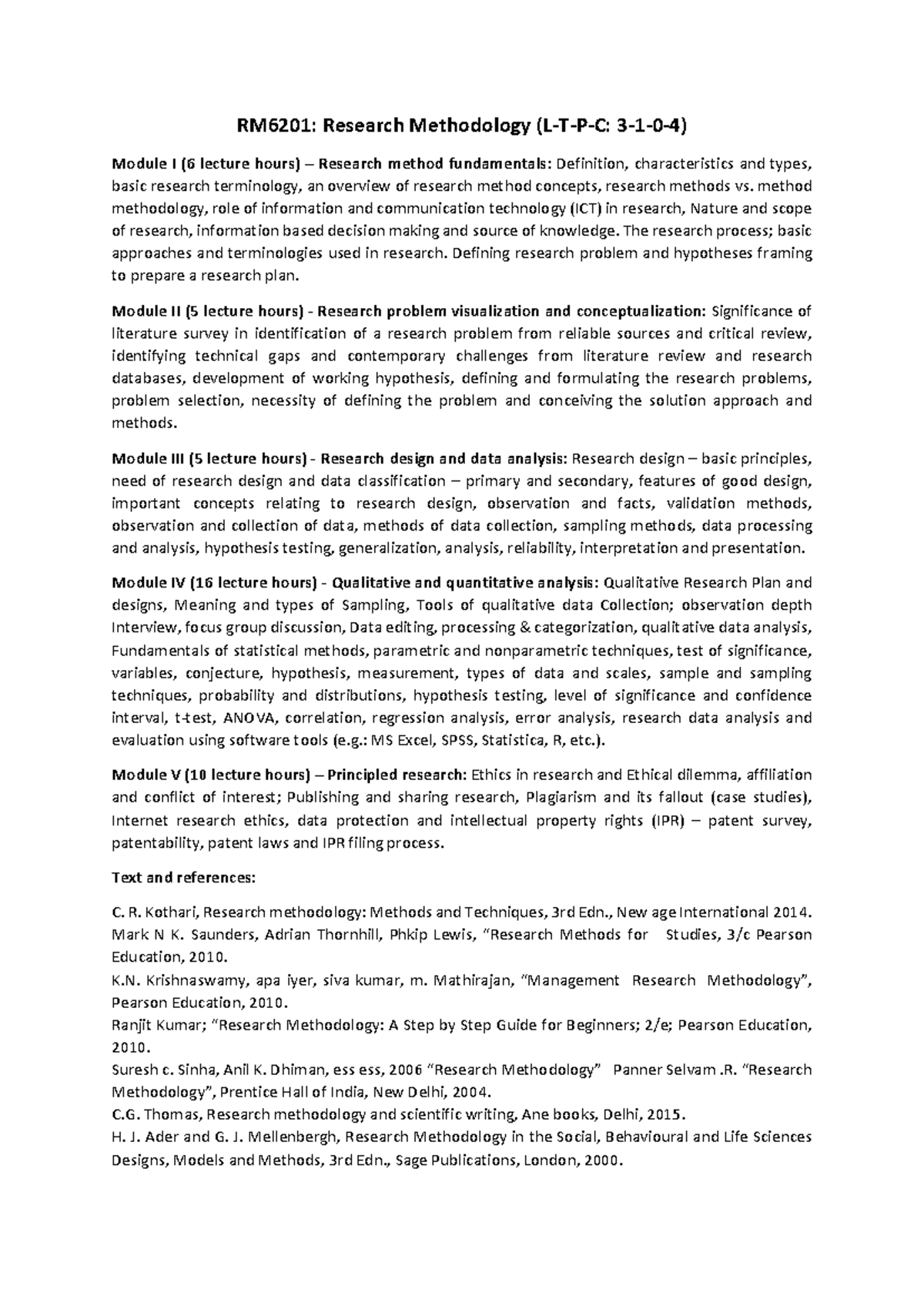 RM6201: Research Methodology Syllabus Overview and Key Concepts - Studocu