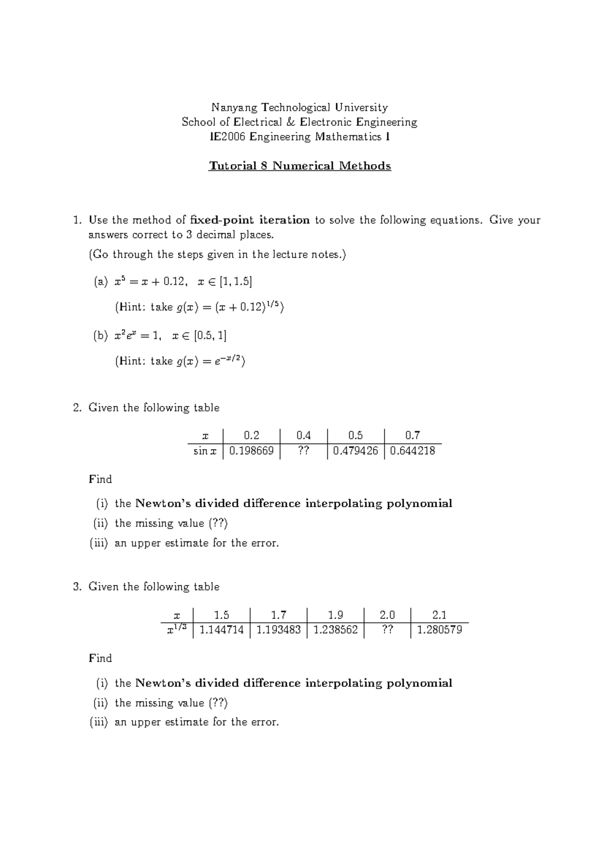 Tutorial 8 - Nanyang Technological University School of Electrical ...