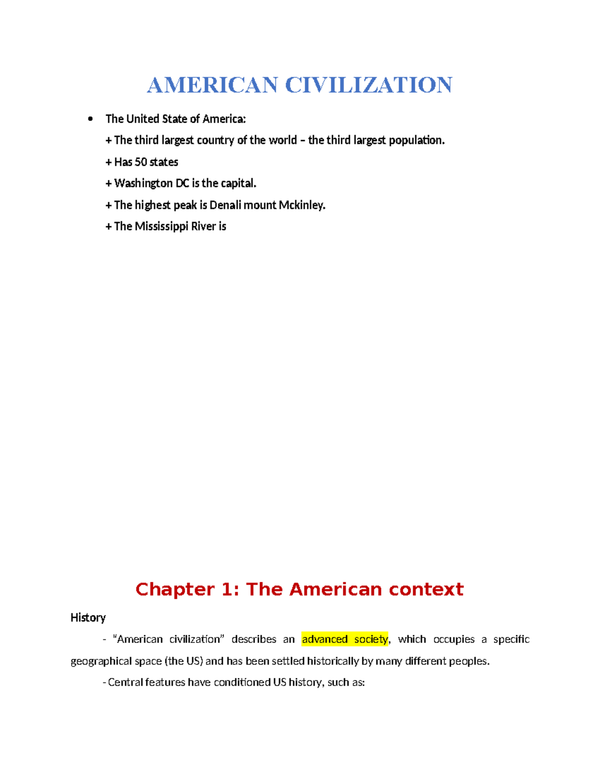 American Civilization: History, Politics, and Cultural Landscape - Studocu
