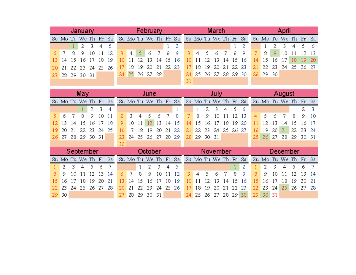 January Calendar of Events and Activities Overview - Studocu