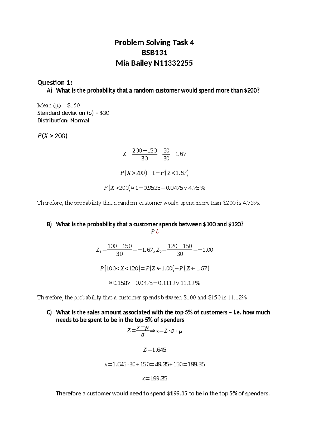 Problem Solving Task 4 BSB131: Probability Analysis and Solutions - Studocu