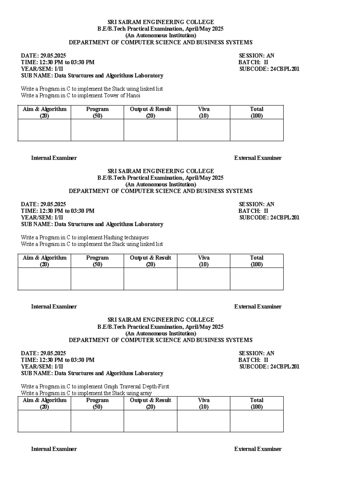 Data Structures & Algorithms Lab (24CBPL201) - Practical Exam 2025 ...