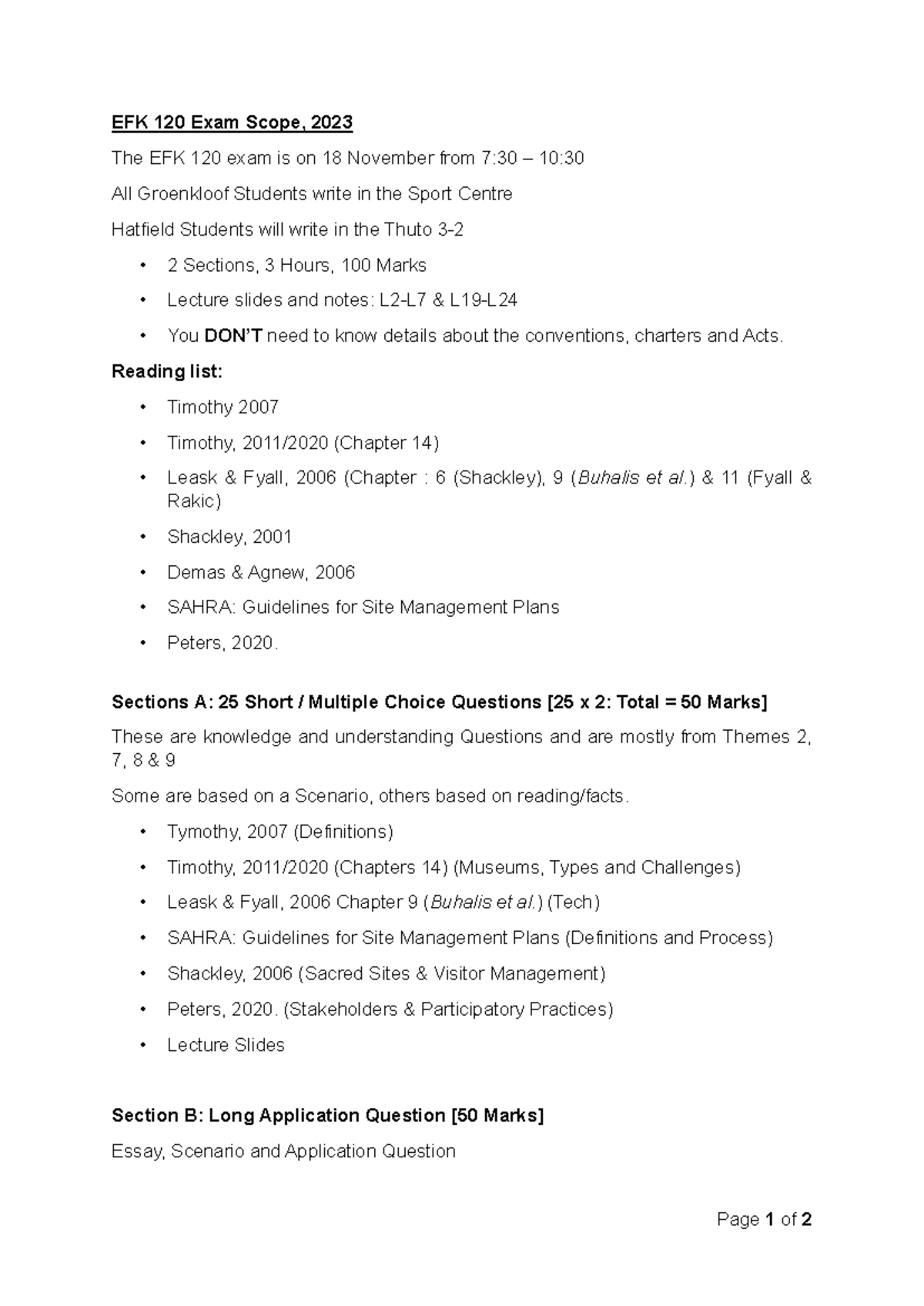 EFK 120 Exam Scope 1 - Page 1 of 2 EFK 120 Exam Scope, 2023 The EFK 120 ...