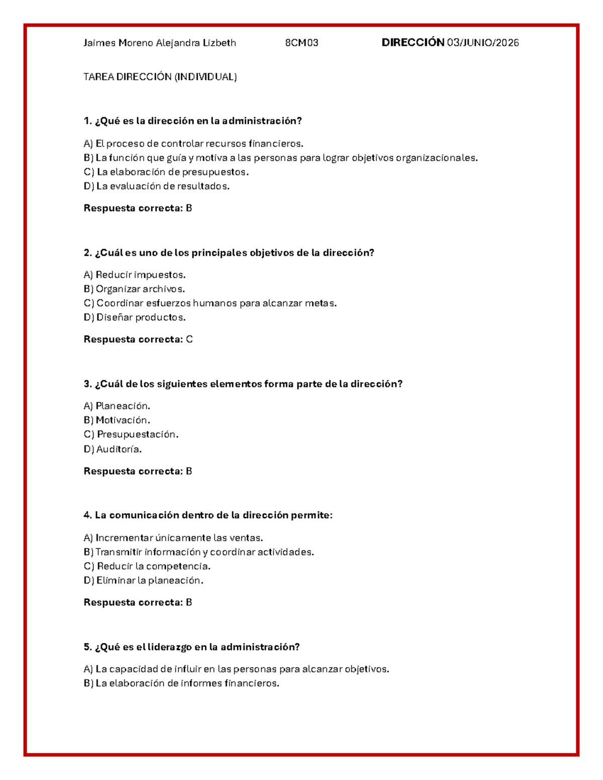 Tarea Dirección 8CM03: Importancia del Liderazgo en Empresas y ...