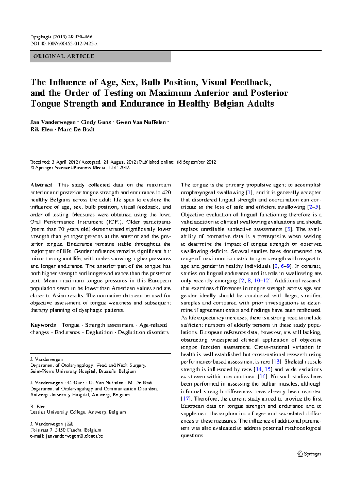 Factors Influencing Tongue Strength & Endurance in Healthy Adults ...