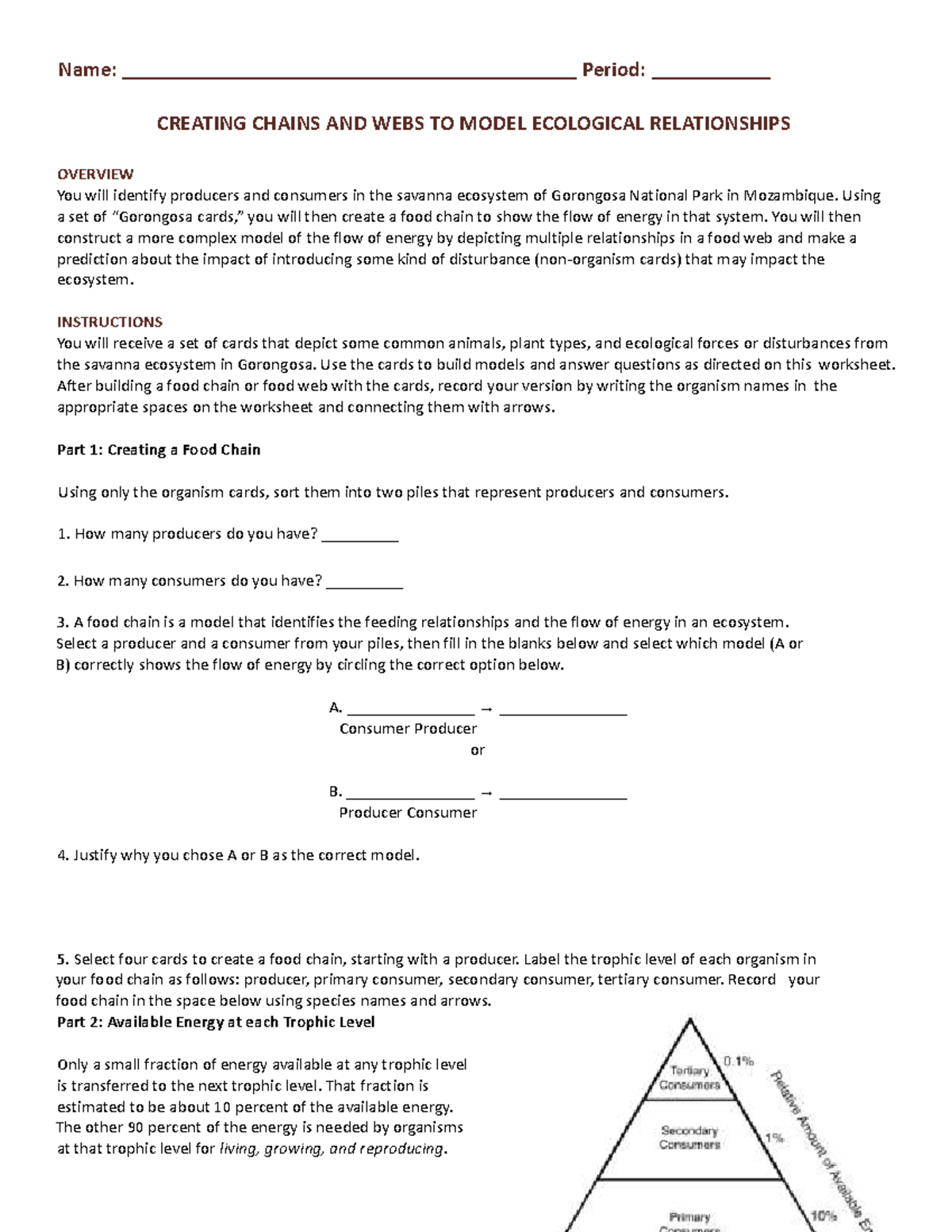 Creating Food Chains & Webs: Gorongosa Ecosystem Activity - Studocu