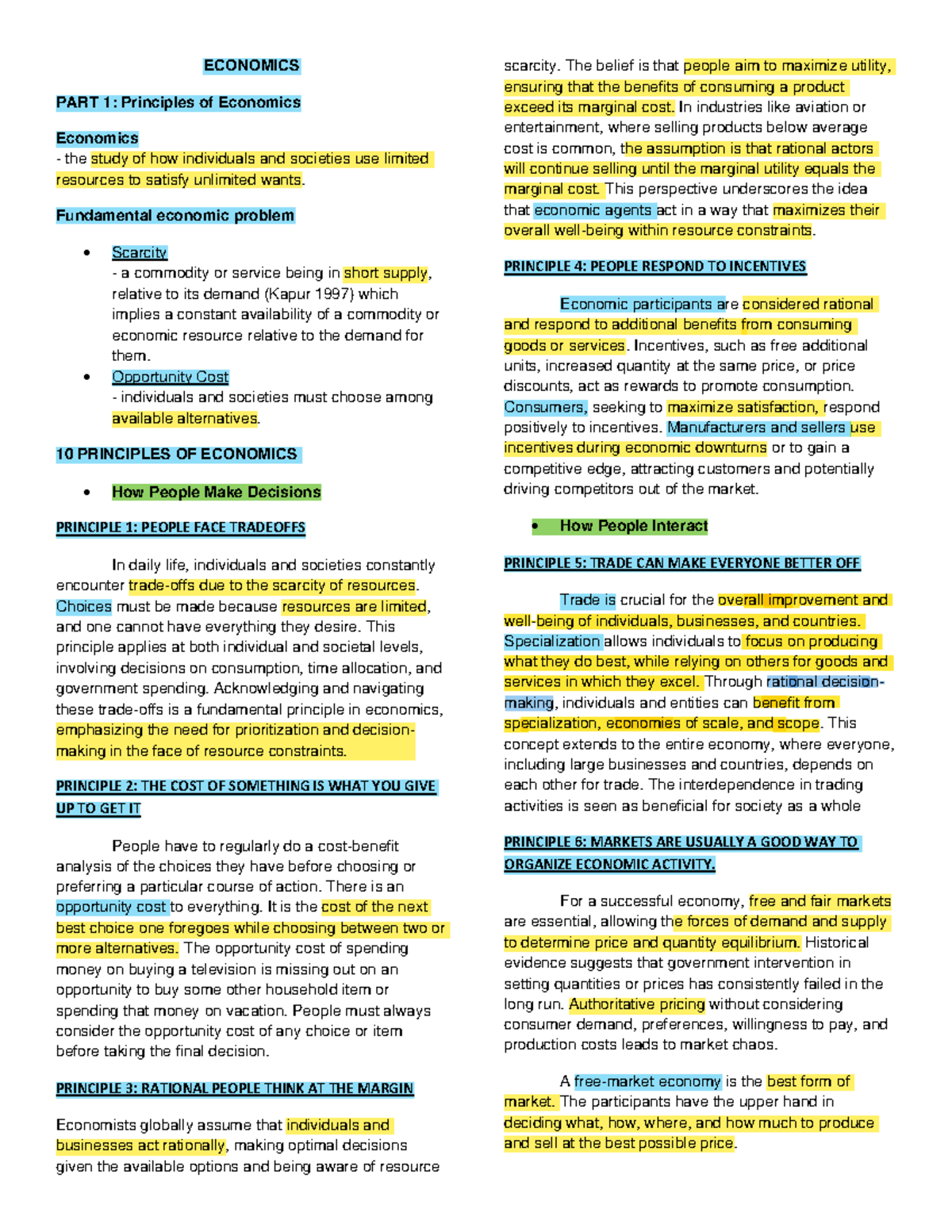 ECON 101: Principles of Economics - Key Concepts and Summaries - Studocu