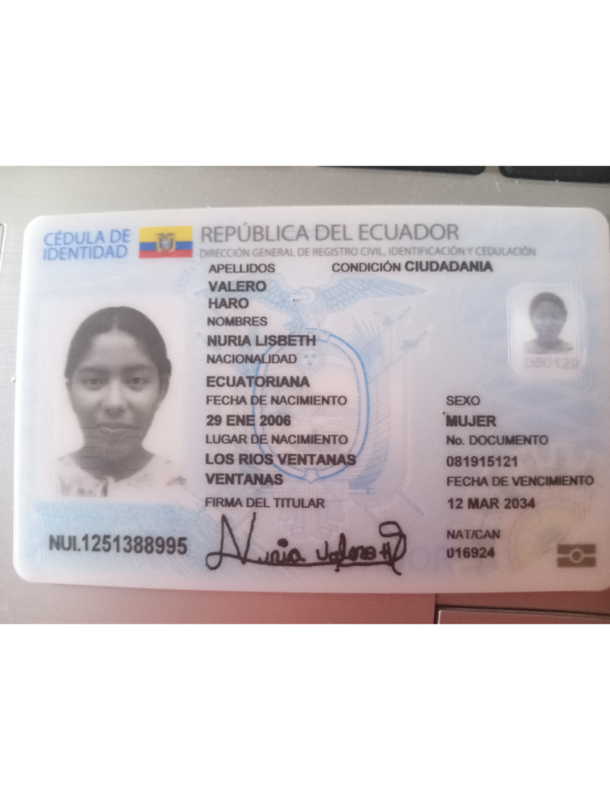 CÉDULA DE IDENTIDAD ECUADOR 060129 - VALERO HARO N. LISBETH - Studocu