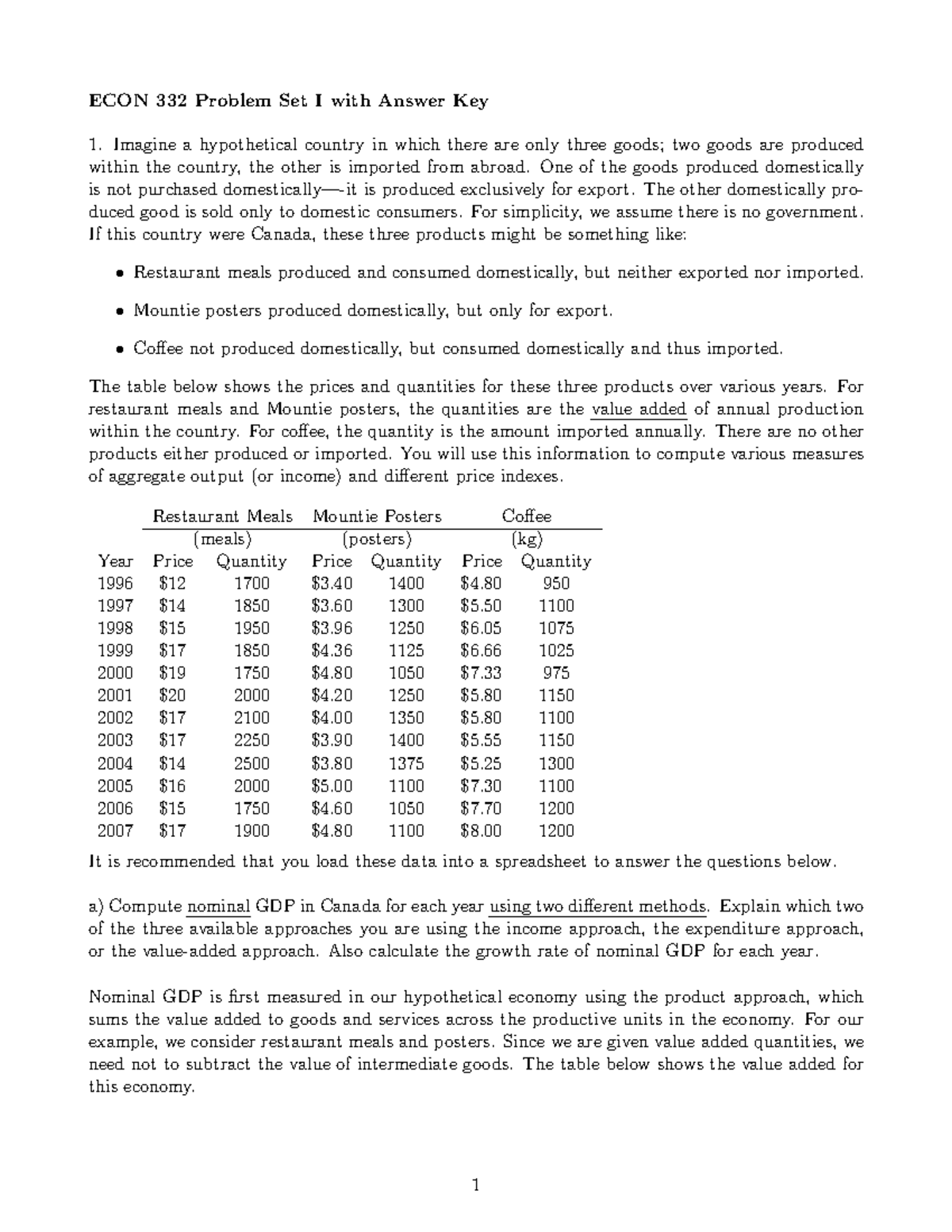 ECON 332 Homework 1 with Answer Key: GDP and Economic Analysis - Studocu