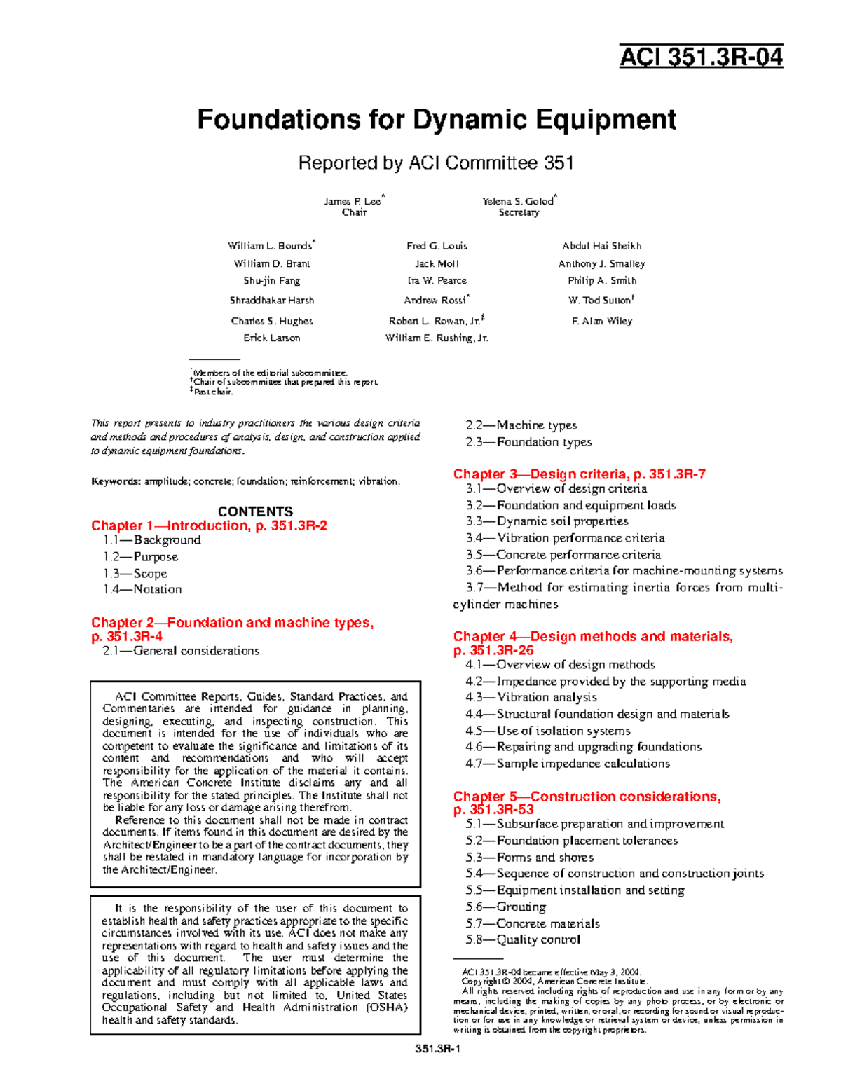 ACI 351 3R 04 Foundations for Dynamic Eq - ACI 351-04 became effective ...