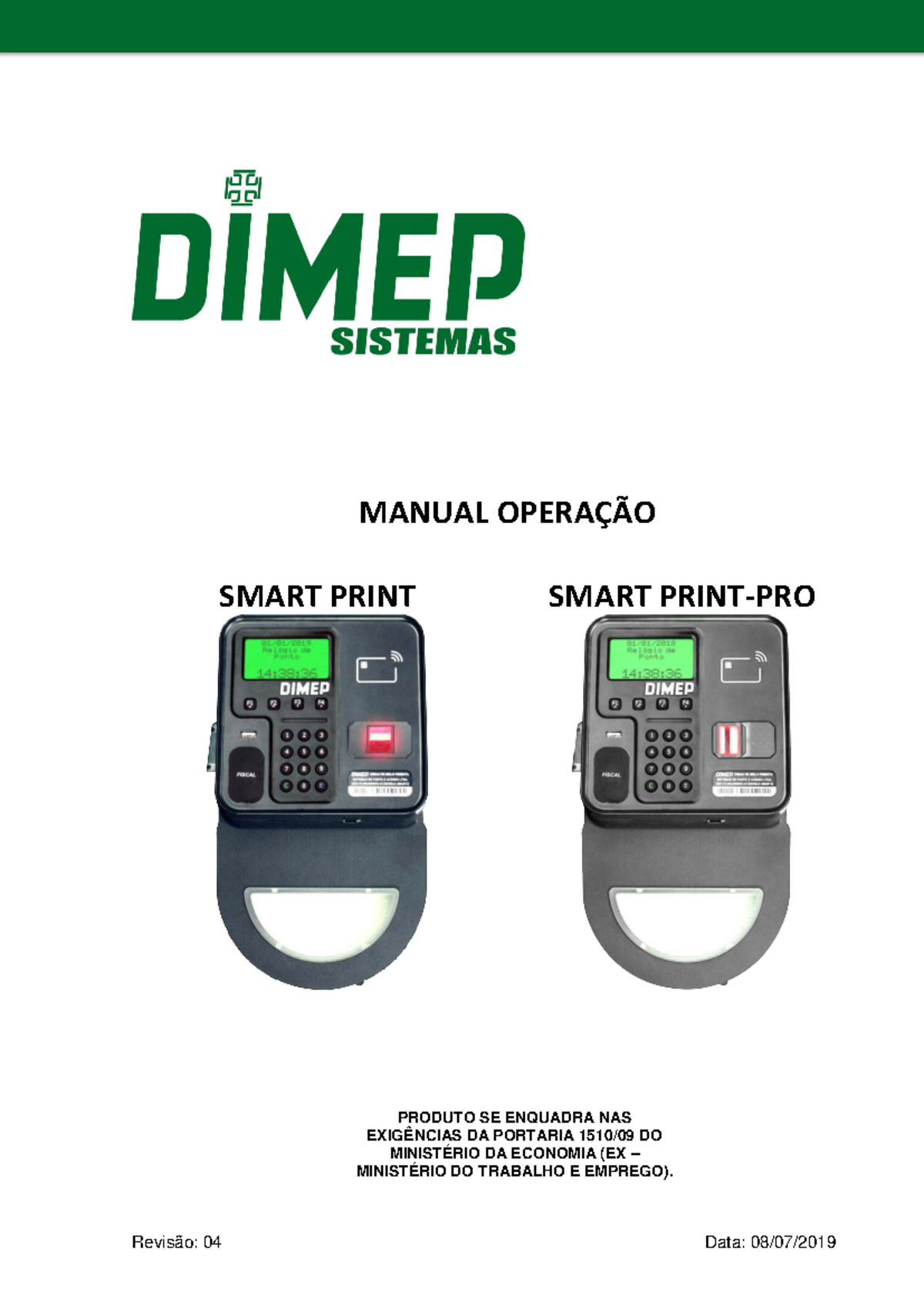 Manual de Operação do Relógio de Ponto Smart Print - Revisão 04 - Studocu