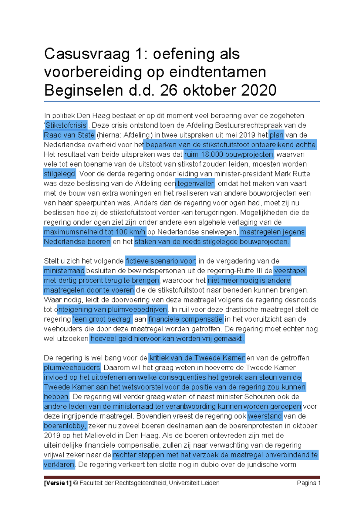 Oefencasus: Arresten en Juridische Analyse voor Eindtentamen Beginselen ...