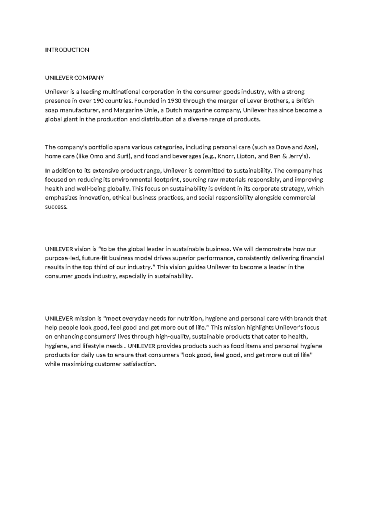Introduction to Unilever Company - OM Notes - Studocu