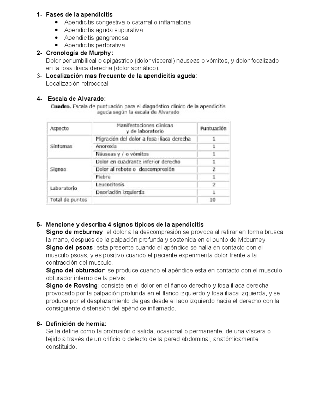 Estudio sobre Apendicitis Aguda y Hernias: Clasificación y Signos Clave ...