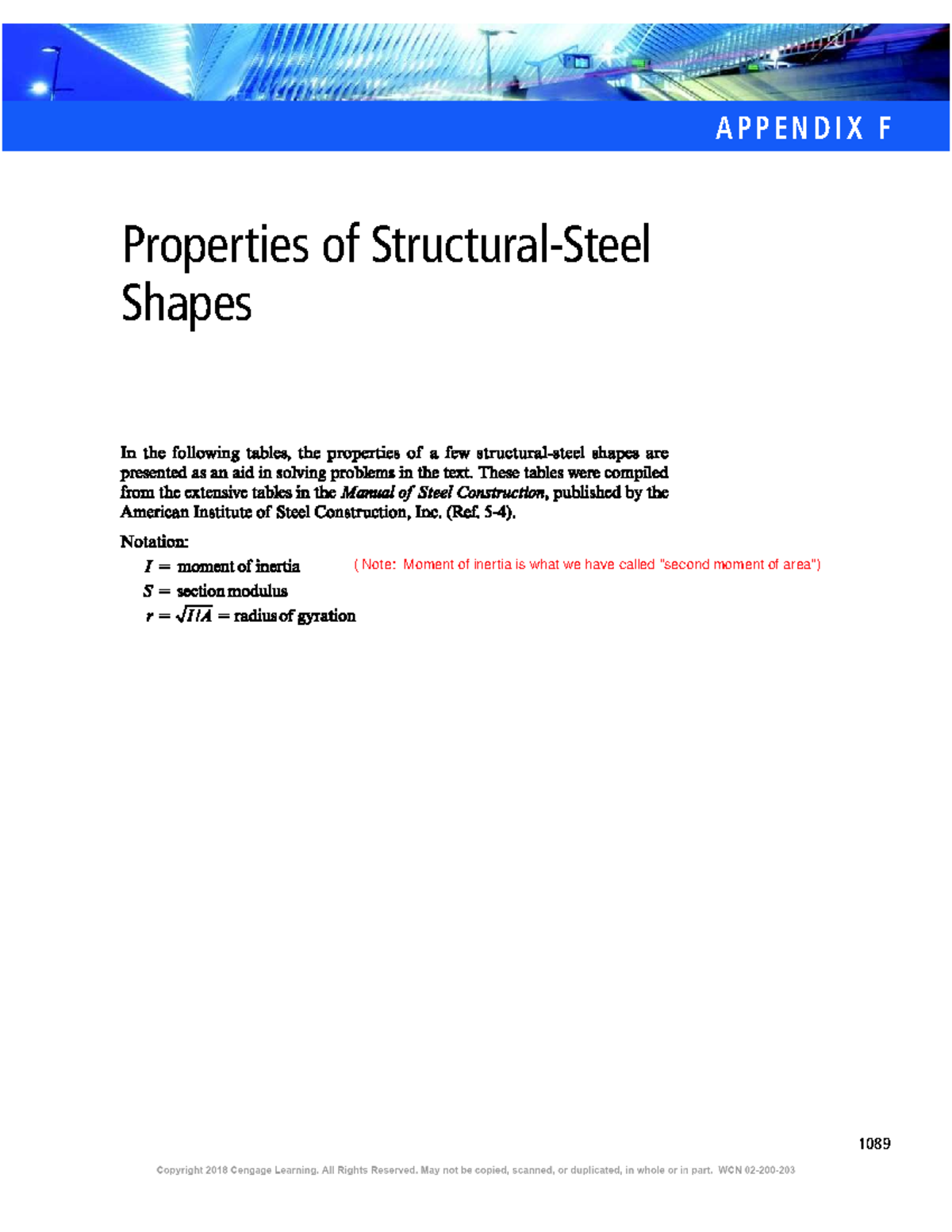 Appendix F: Structural Steel Properties Tables from Goodno Gere 9e ...