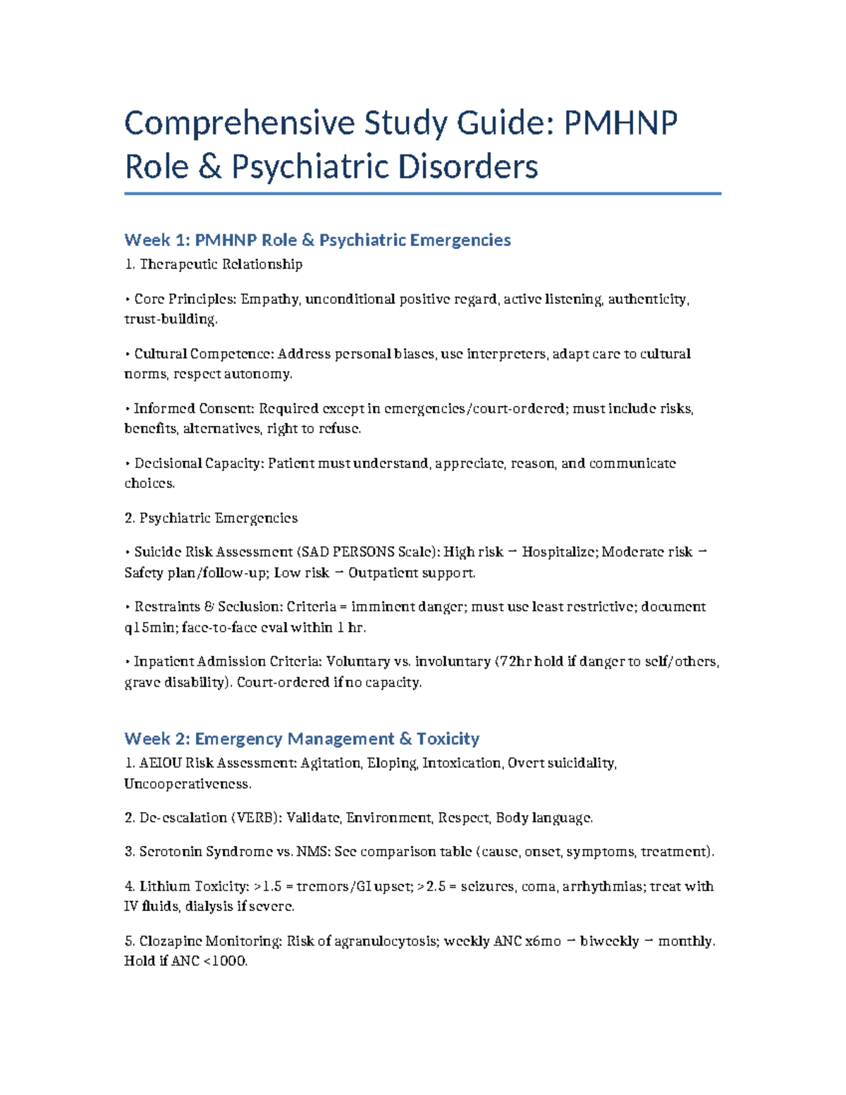 PMHNP Comprehensive Study Guide: Psychiatric Disorders & Emergencies ...
