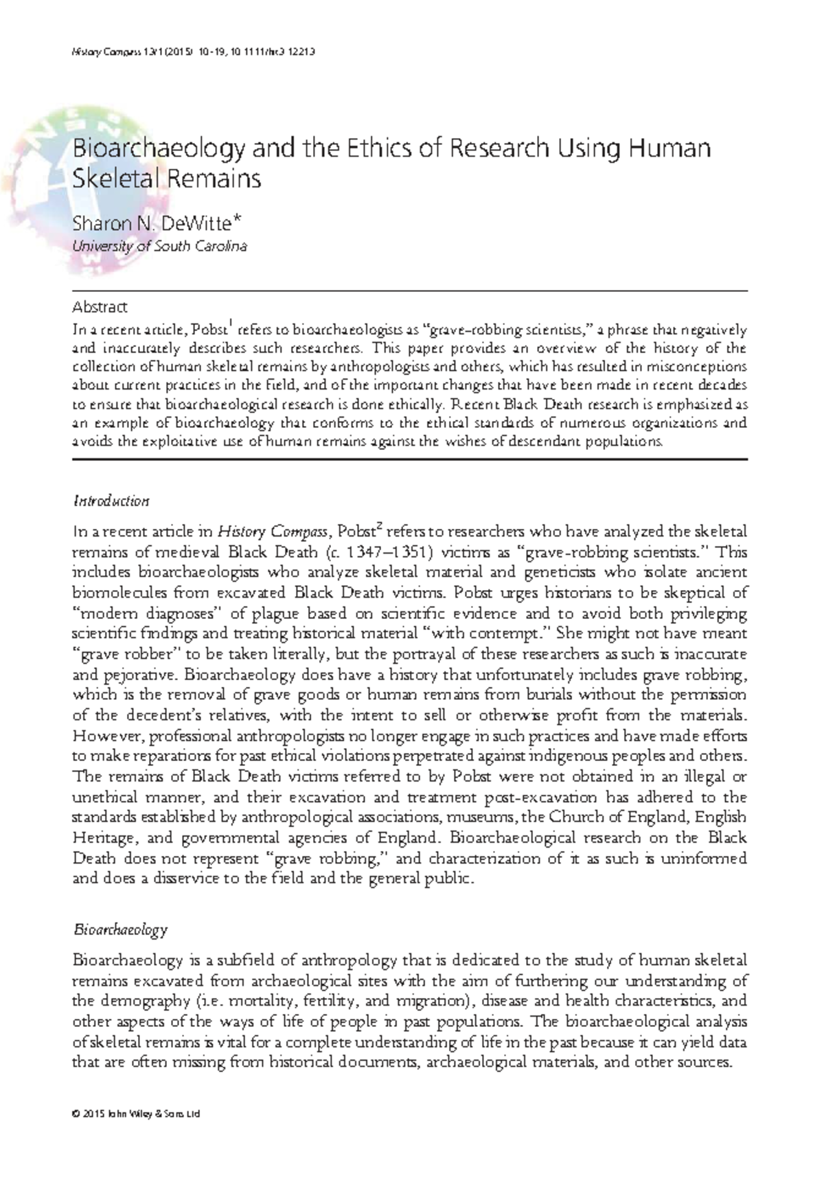 Bioarchaeology and Ethics: Research Practices with Human Remains (2015 ...