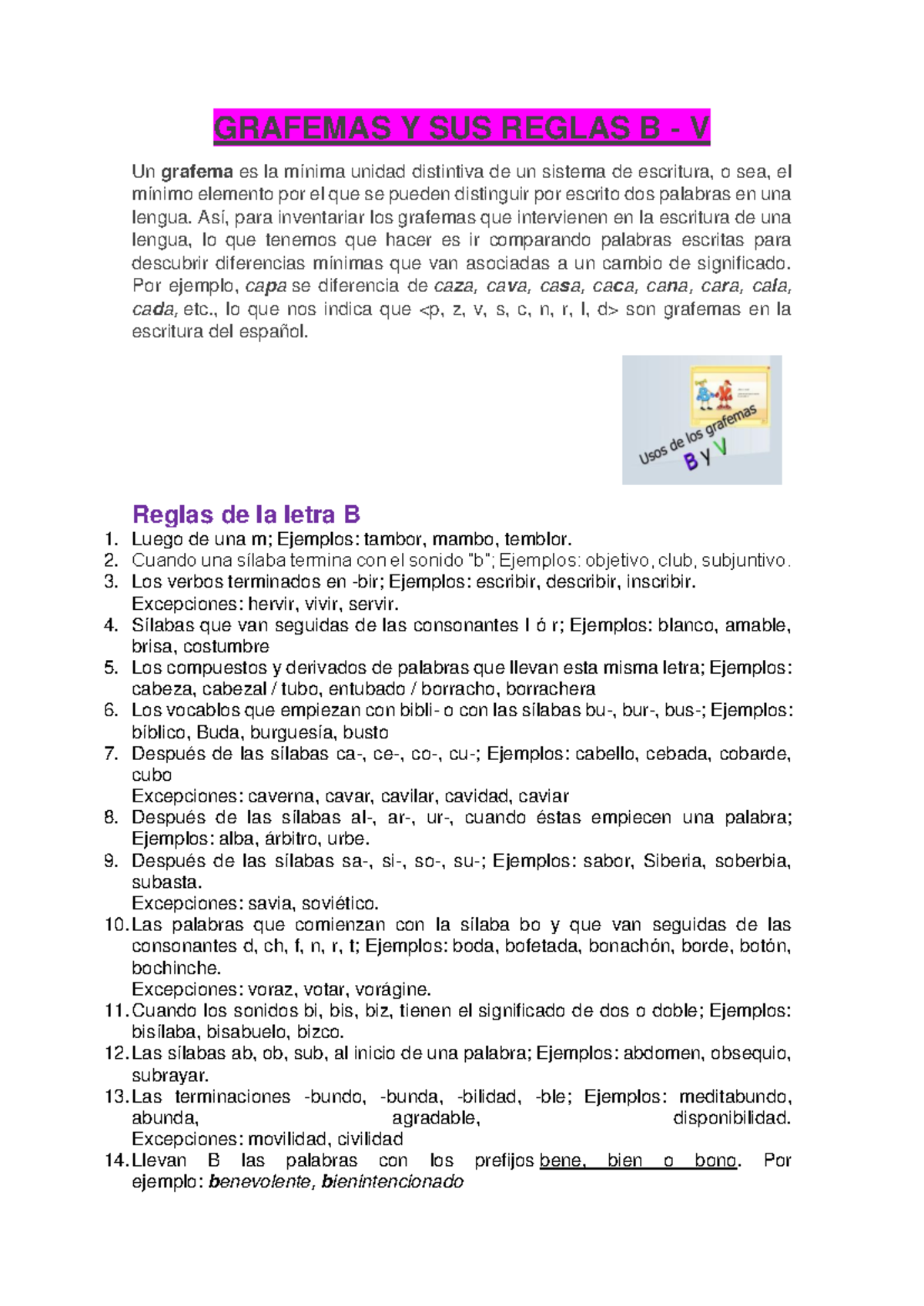 PLAN: Grafemas B y V - Reglas y Ejemplos para la Escritura - Studocu