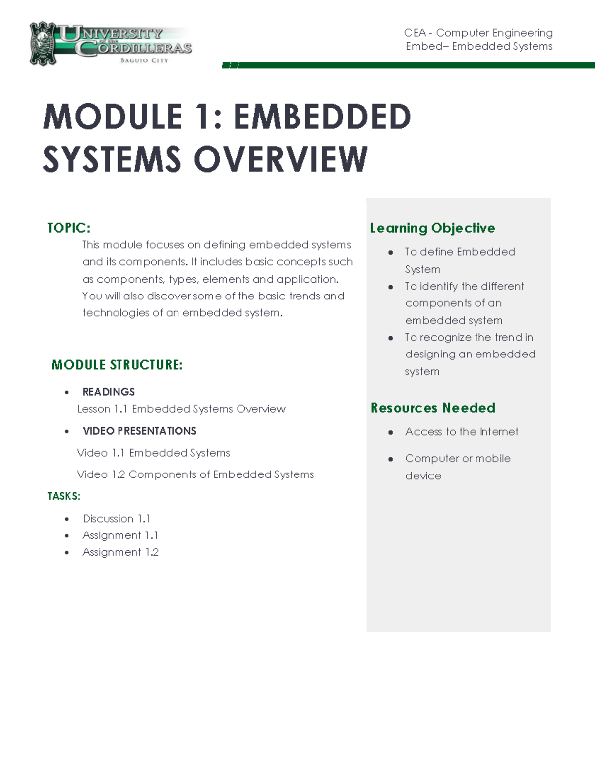 COELECT2 – Embedded Systems Module 1: Overview and Key Concepts - Studocu