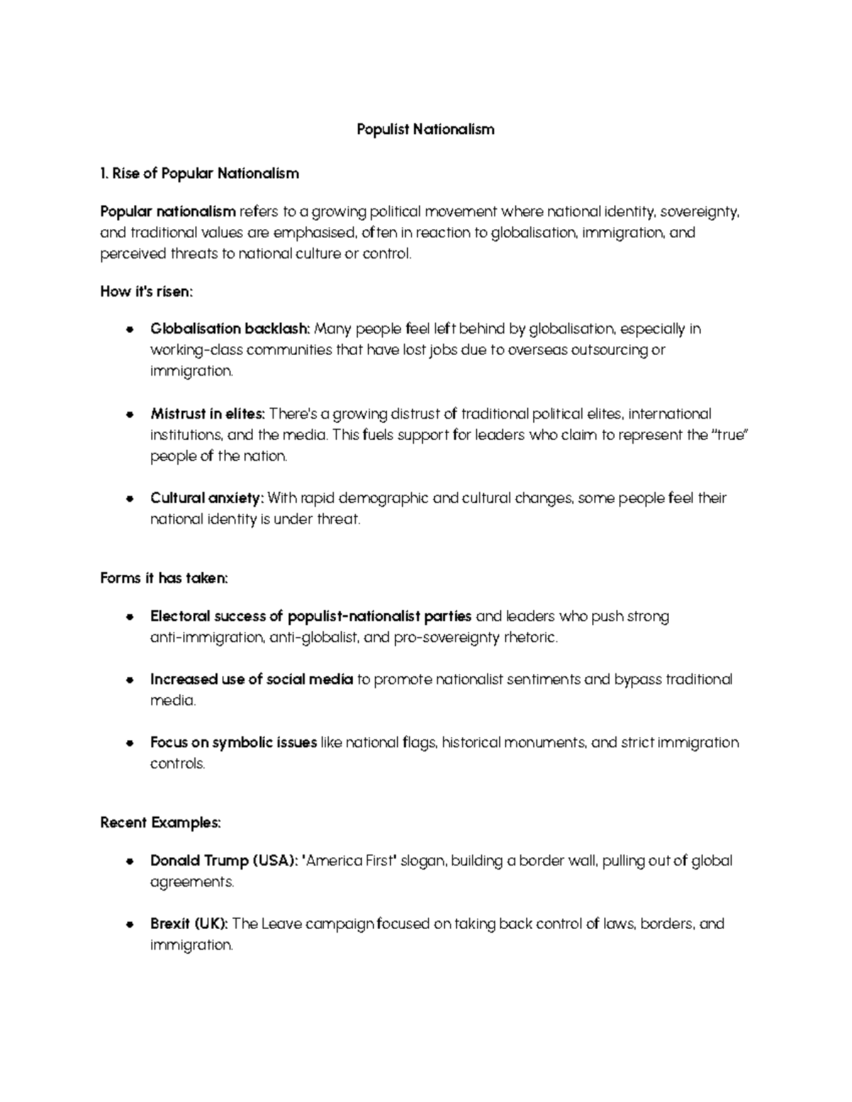 Populist Nationalism: Rise, Causes, and Recent Examples Analysis - Studocu