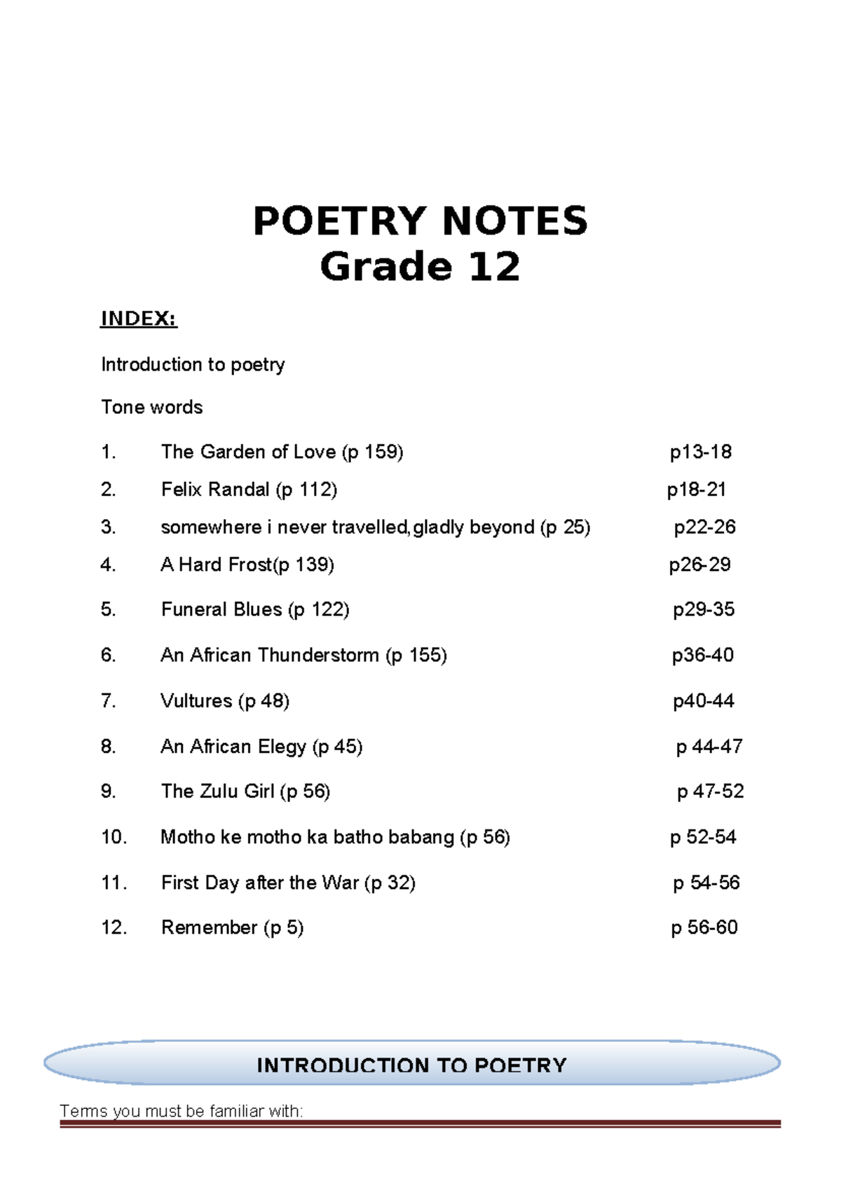 Grade 12 Poetry Study Notes: Key Themes & Analysis - Studocu