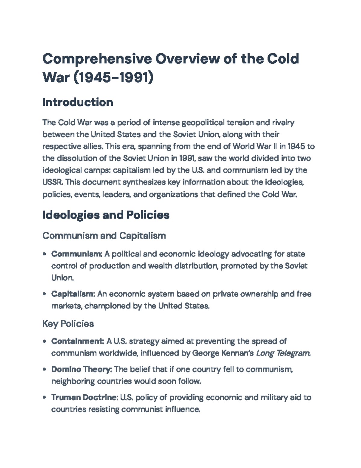 Comprehensive Overview of the Cold War (1945-1991): Key Events ...