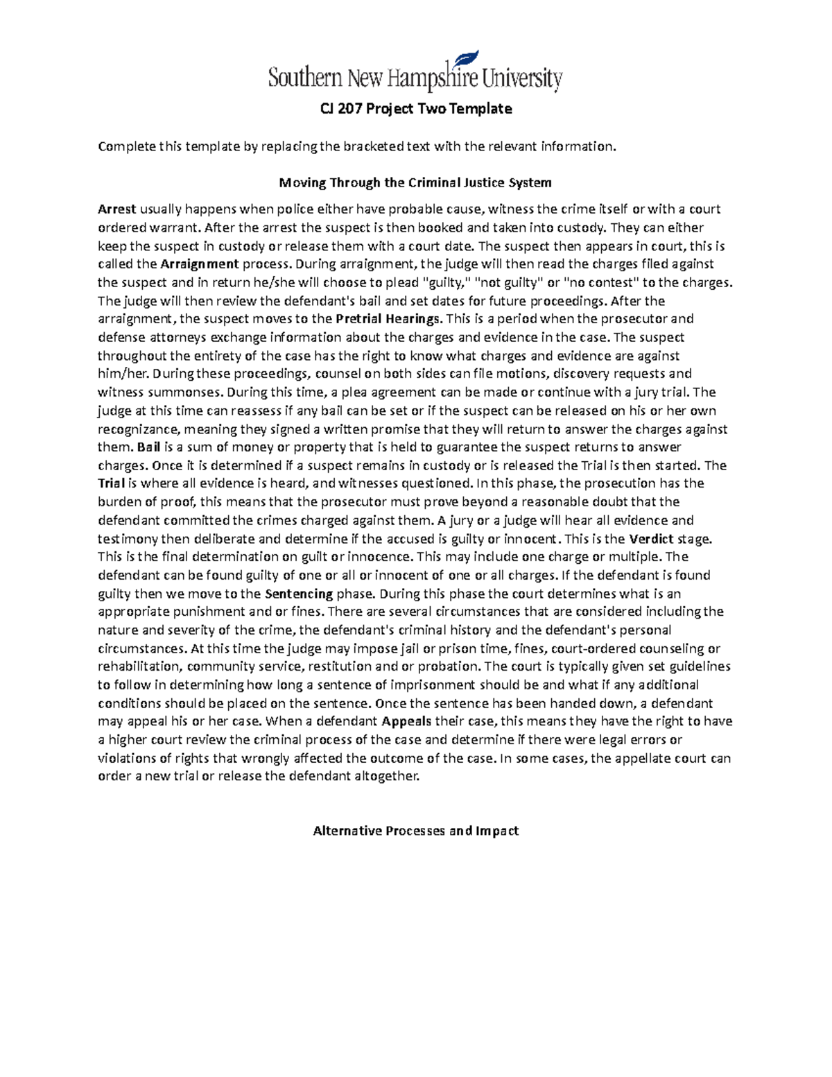 CJ 207 Project Two Template: Navigating the Criminal Justice Process ...