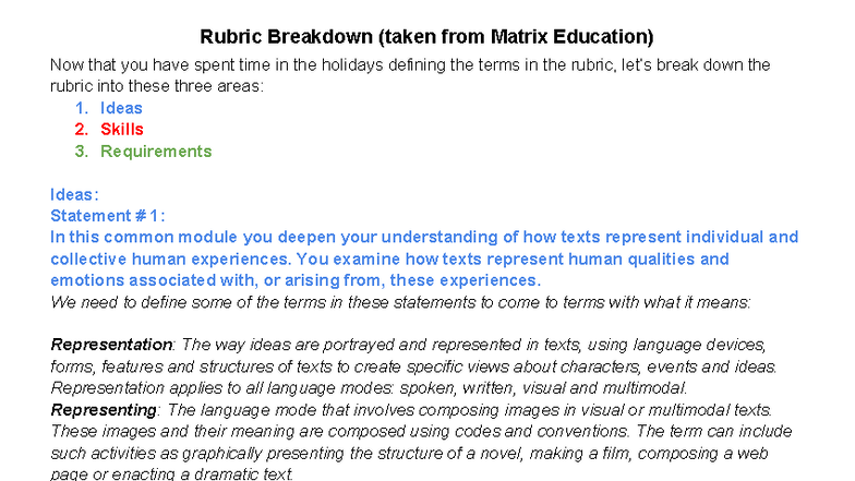 02. Rubric Breakdown: Analyzing Human Experiences in Texts - Studocu