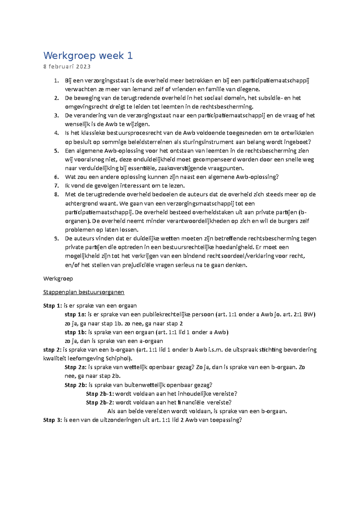 Werkgroep Week 1: Discussievragen over Verzorgingsstaat en Participatie - Studeersnel