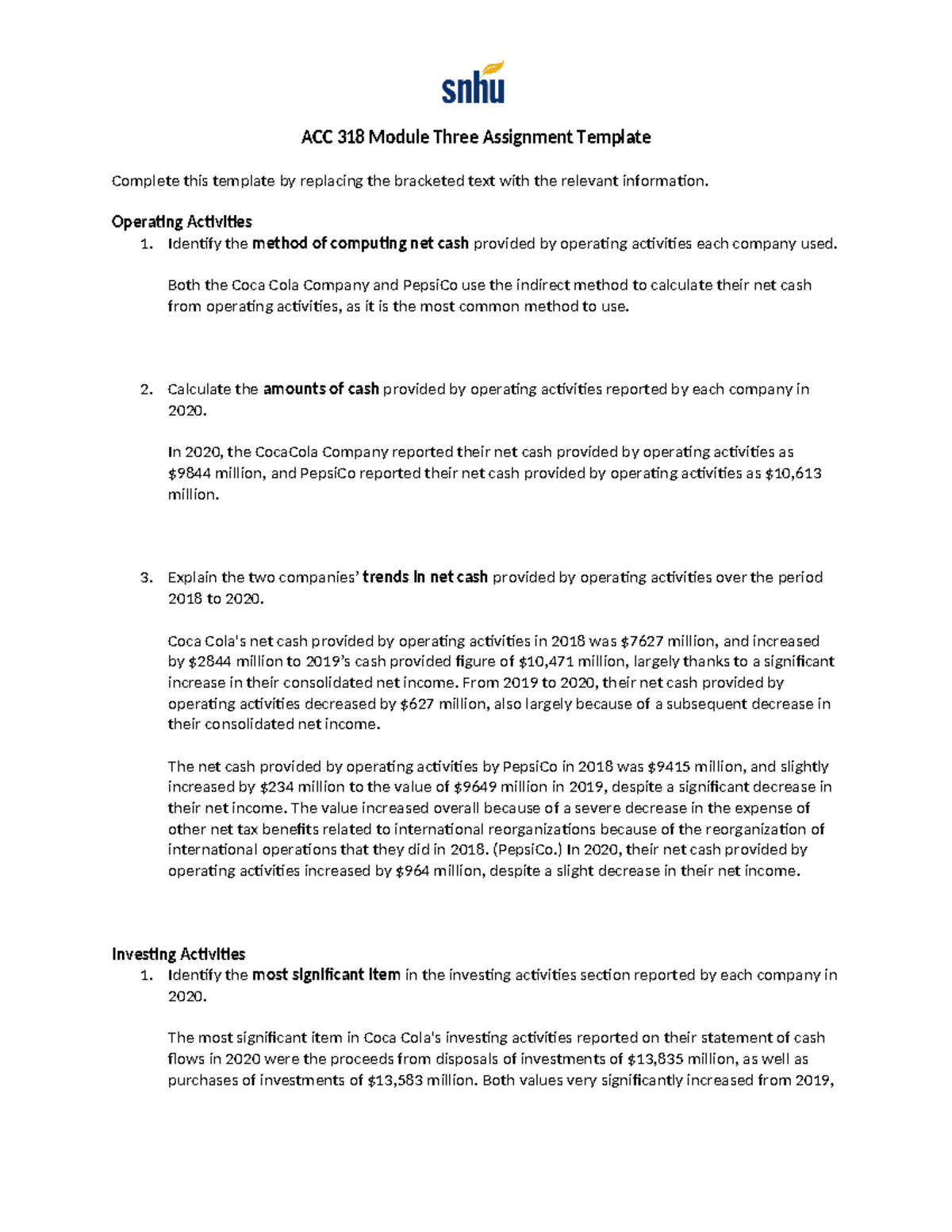 ACC 318 Module Three Cash Flow Analysis Assignment Report - Studocu
