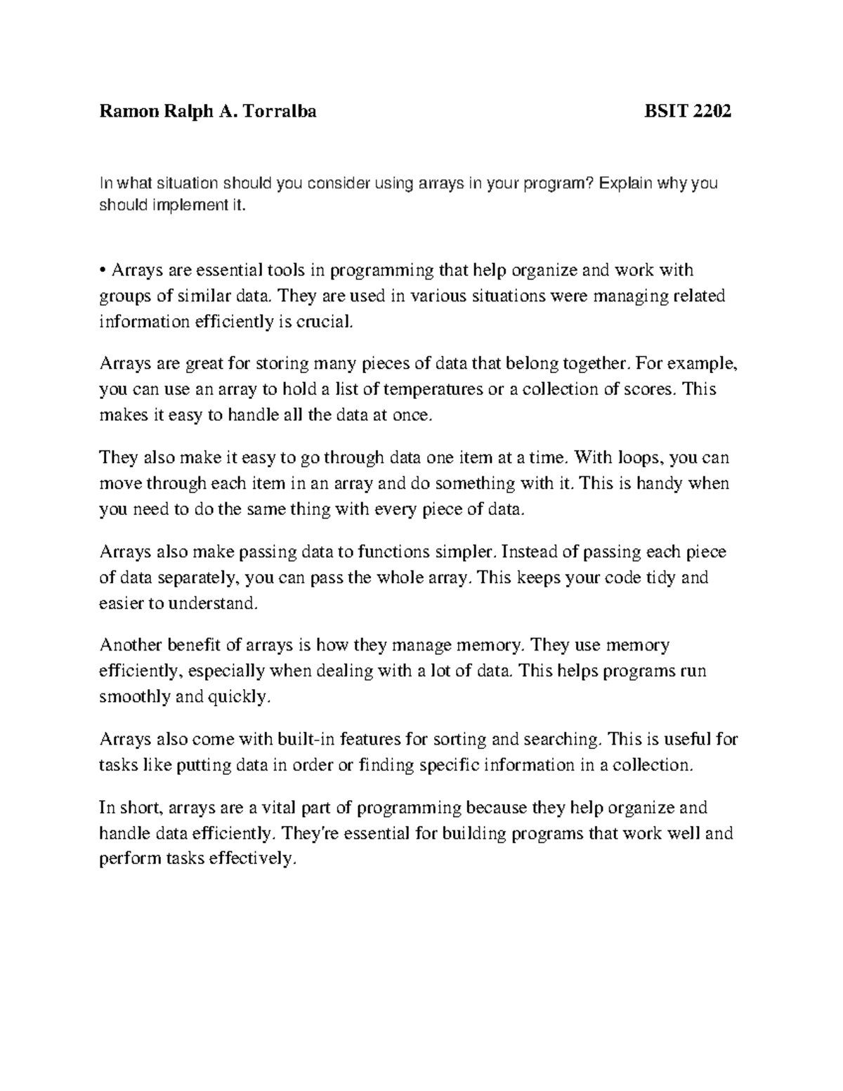 BSIT 2202 Lecture: The Importance and Uses of Arrays in Programming ...