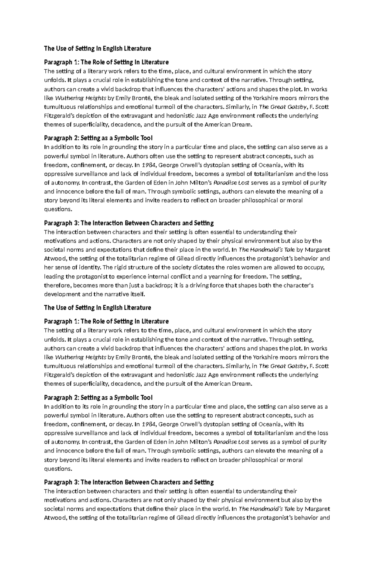 The Use of Setting in English Literature - The Use of Setting in ...