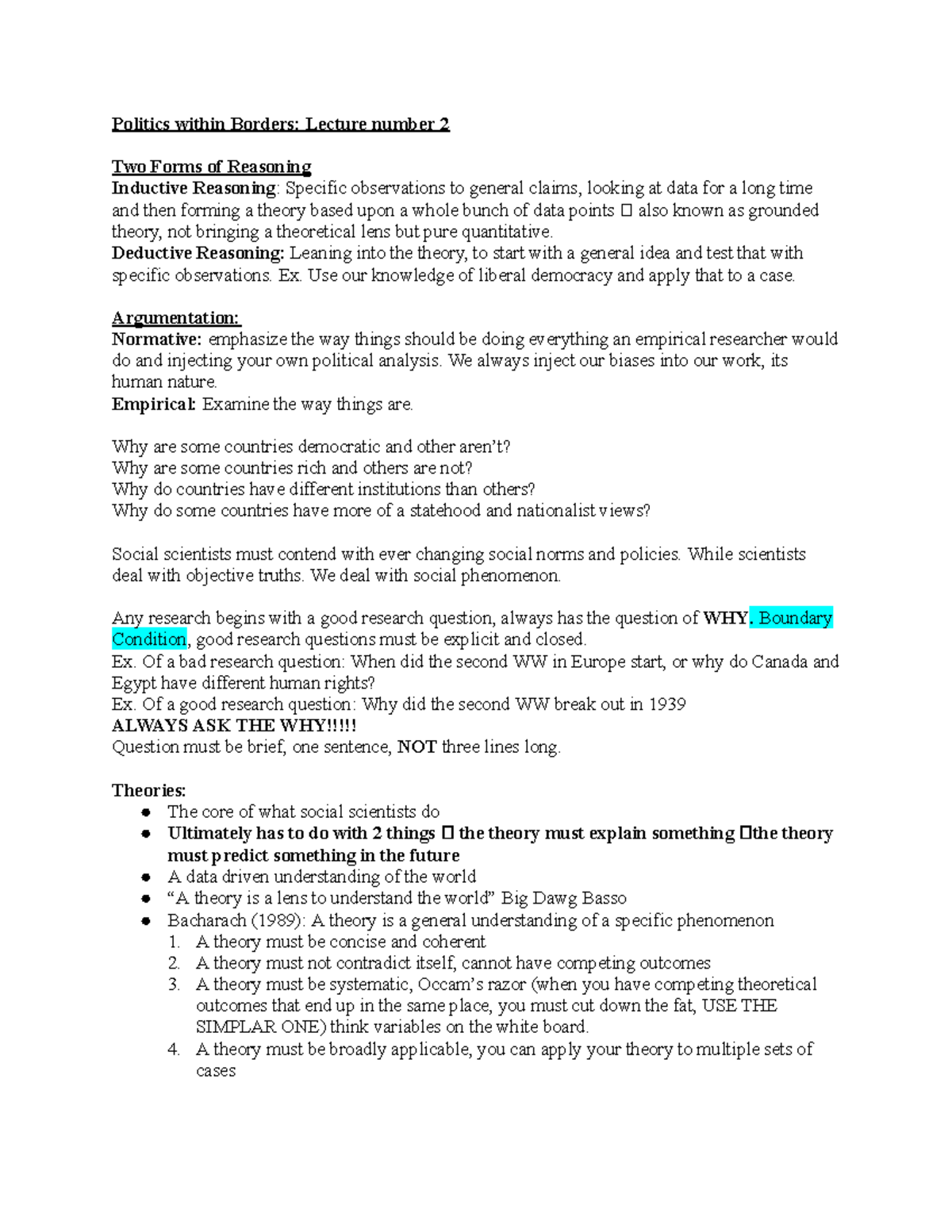 PO101 - Lecture 2: Inductive & Deductive Reasoning in Politics - Studocu